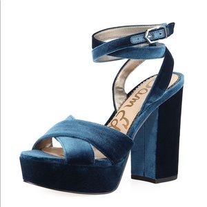 Sam Edelman | Shoes | New Sam Edelman Blue Velvet Strap Heels | Poshmark